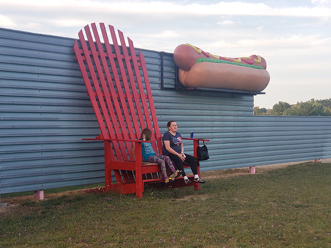 A giant chair and hot dog combo that makes you wonder about portion control in the best way.