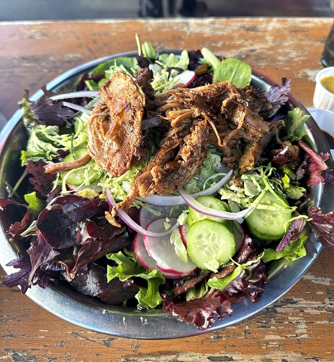 For when your conscience demands greens but your heart still wants BBQ. This salad doesn't apologize for being healthy—it celebrates by inviting smoked meat to the party.
