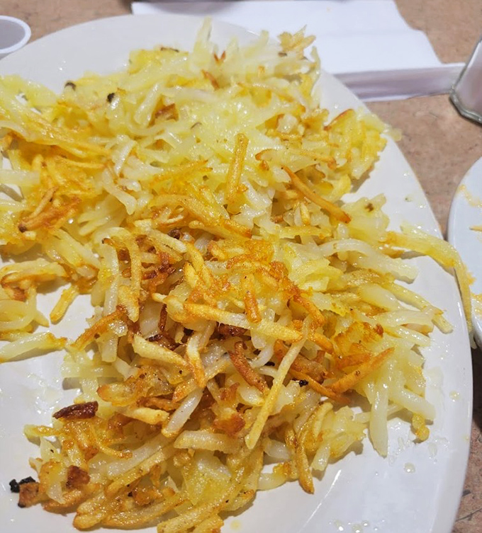 Hash browns that have achieved the platonic ideal: crispy exterior giving way to tender potato within, with just the right amount of golden-brown goodness.
