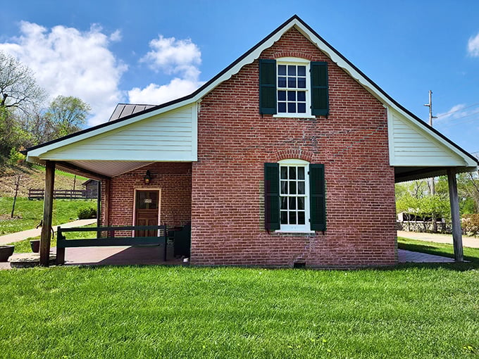 This simple brick farmhouse with its welcoming porch represents the practical, sturdy architecture German immigrants brought to Missouri's countryside.