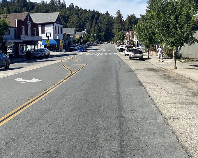 The wide main thoroughfare of Boulder Creek invites exploration. A street designed before road rage was invented, where driving feels optional.