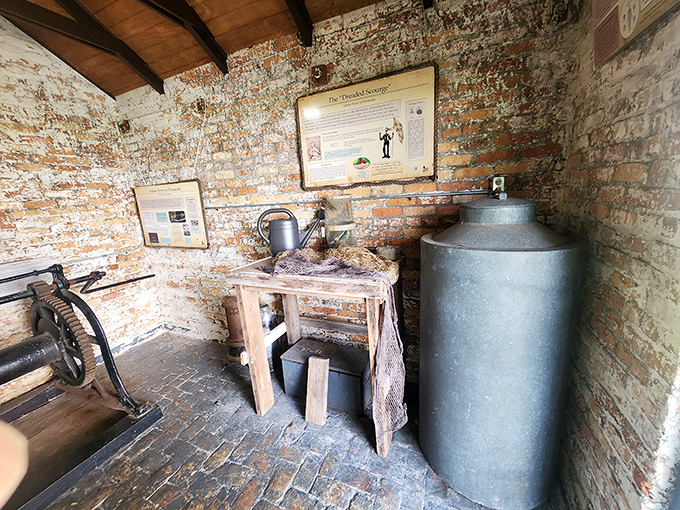 This rustic brick workspace might look like a medieval kitchen, but it's where lighthouse keepers maintained the equipment that saved countless lives.