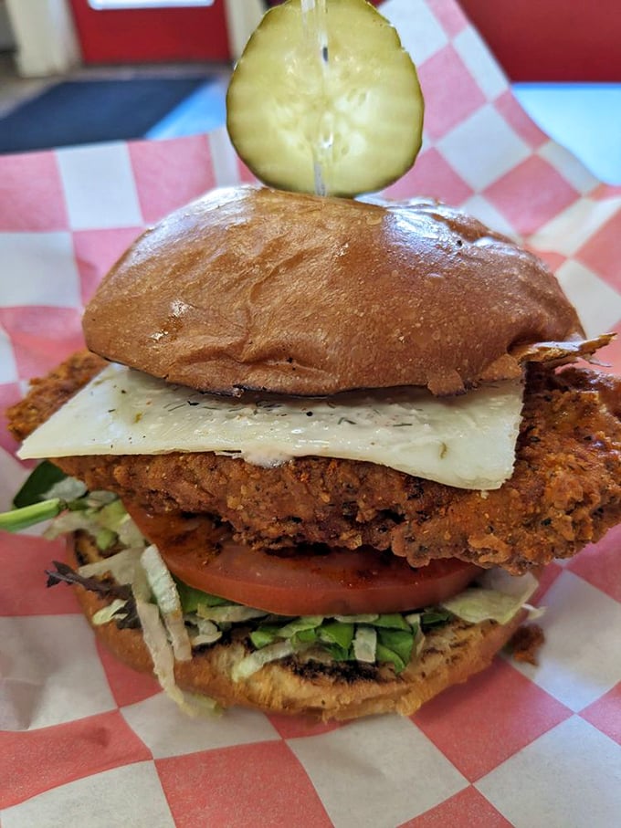 This sandwich isn't just stacked&mdash;it's architected. The pickle crown is like the cherry on top of a savory masterpiece.