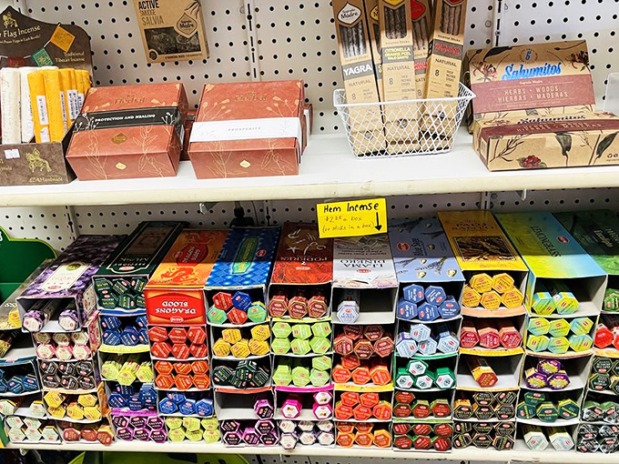 A colorful array of incense boxes and nostalgic treats &ndash; because sometimes the scent of patchouli and the taste of childhood go hand in hand.