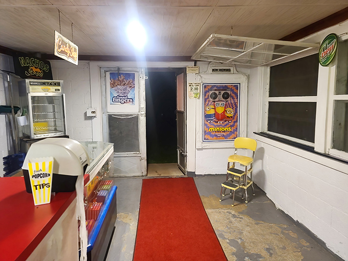Classic movie posters and a vintage high chair &ndash; this concession stand interior is a time capsule of Americana.