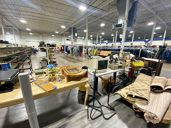 From one angle to another, the store reveals its true scale&mdash;a cathedral of secondhand commerce where bargain hunters worship at the altar of affordability.