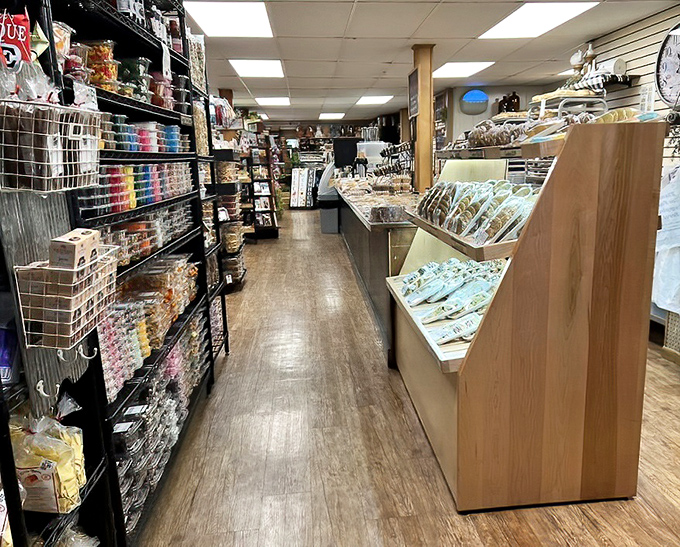 A treasure trove of local pantry items lines the shelves, proving this bakeshop is more than just its legendary pies and breads.