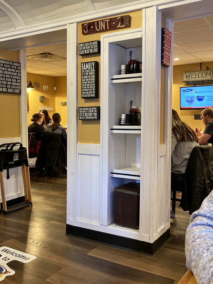 Inspirational signs and homey touches that remind you this isn't just a place to eat – it's where community happens between bites.