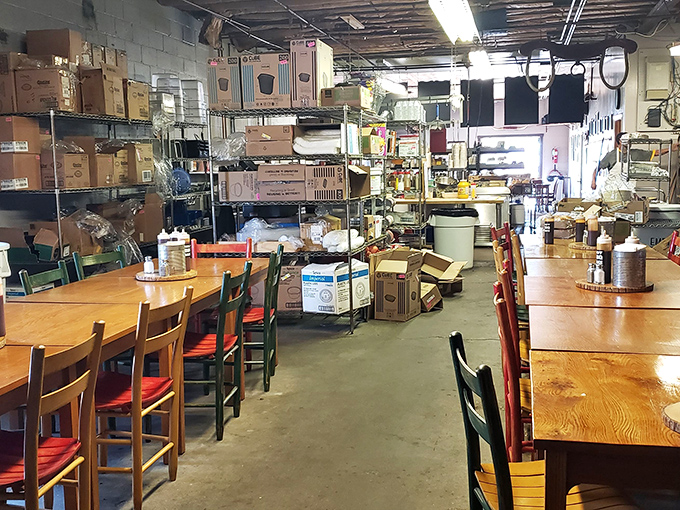 Where barbecue magic happens. The storage area doubles as extra seating&mdash;because when the food's this good, people will eat anywhere.