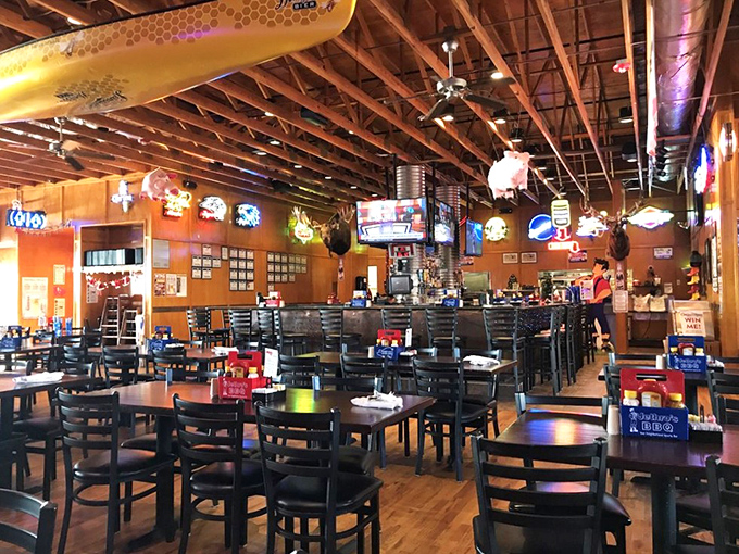 The dining room waits expectantly for the lunch rush, like a theater before the curtain rises on a hit show.