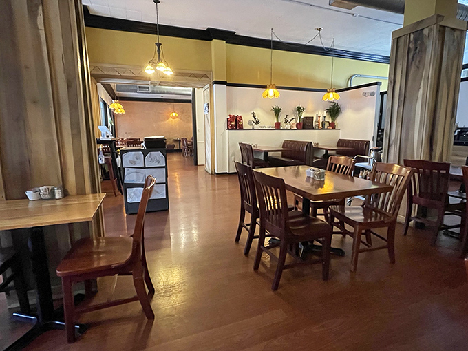 The dining room's warm glow and thoughtful spacing means you can eavesdrop on your neighbor's food recommendations without being obvious about it.