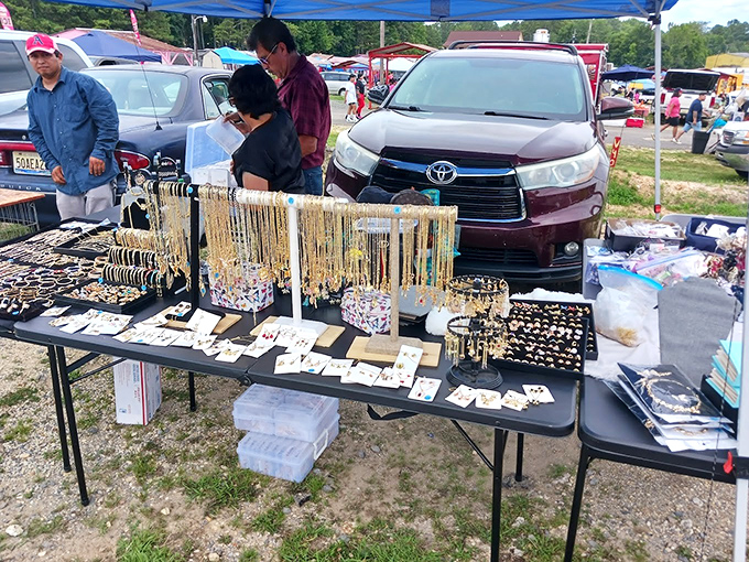 Jewelry displays that transform a folding table into a treasure chest, proving that sometimes the best accessories come with the best stories.