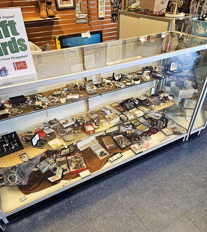 A jewelry case filled with treasures that once adorned someone's special occasions, now awaiting yours.