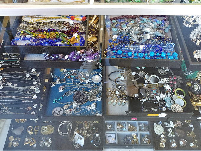 Jewelry displayed like archaeological findings from the lost civilization of Accessoria. Color-coded for easy browsing&mdash;blue baubles to the right, please.