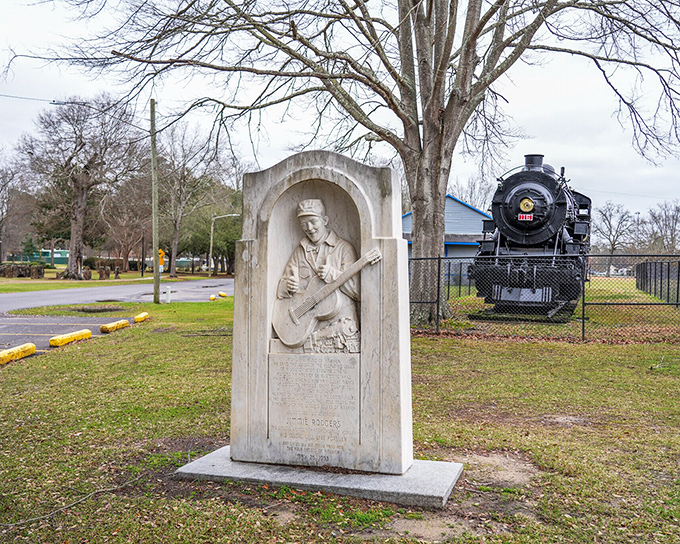 The Jimmie Rodgers memorial celebrates "The Father of Country Music" alongside a vintage locomotive&mdash;two pieces of Meridian heritage that transport you to simpler times.