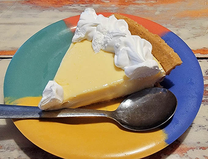 This slice of Key lime pie isn't just dessert—it's Florida's edible sunshine, the perfect sweet-tart finale to a seafood feast.