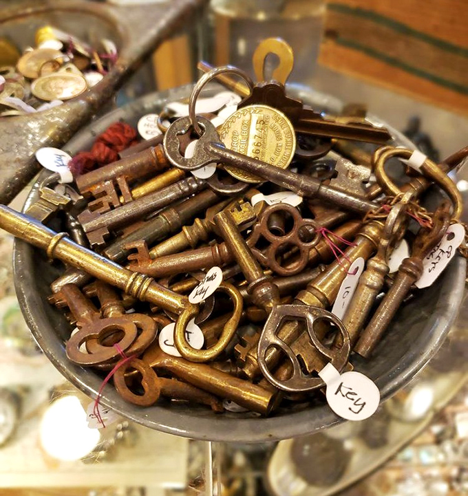 A bowl of skeleton keys&mdash;each one once unlocked something important enough to secure. Now they're waiting for their second act. 