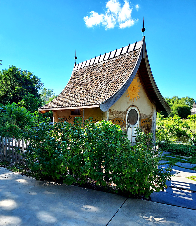 Storybook charm comes to life in this whimsical structure that looks like it was plucked from a fairy tale.