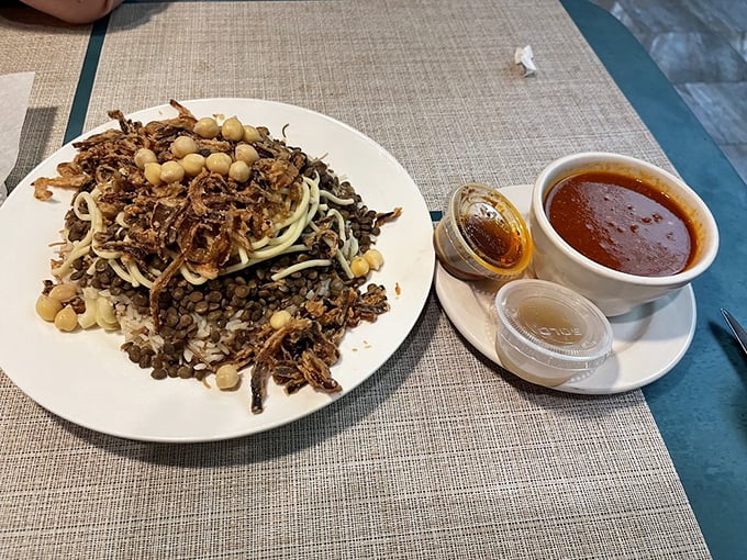 Another stunning koshari presentation proves some dishes are worth crossing continents to experience firsthand together. 