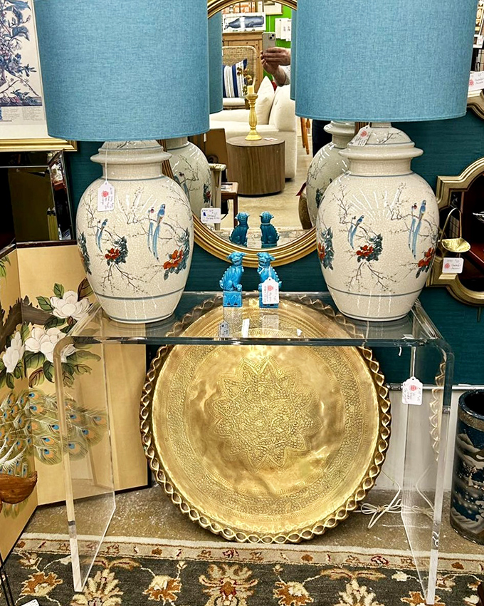 "Elegant ceramic lamps and decorative plates create an impromptu still life. Your living room called &ndash; it's feeling jealous."