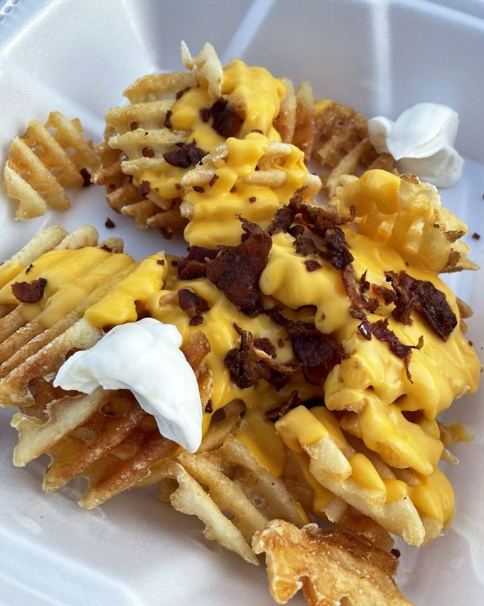 French fries living their best life, smothered in toppings that turn a side dish into a celebration.