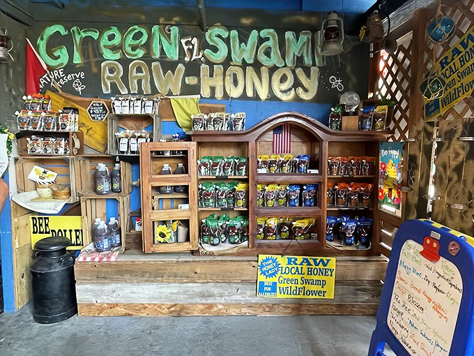 "Green Swamp Raw Honey" promises local sweetness with none of the processing &ndash; nature's candy displayed with all the pride of liquid gold.