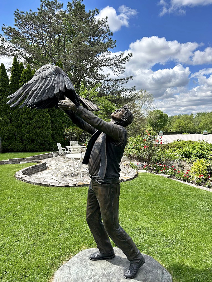 "Fly free, little one!" This poignant sculpture captures that perfect moment of connection between humans and the natural world we cherish.