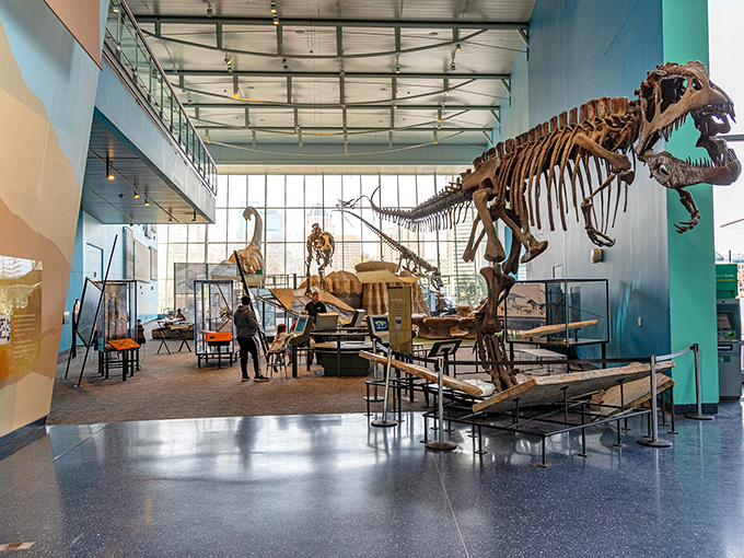 Prehistoric giants command attention at the Maryland Science Center, where T-Rex fossils remind us that today's problems are nothing compared to "suddenly becoming a fossil" problems.