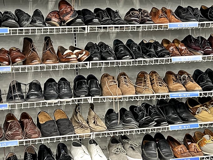 Men's shoes lined up like soldiers awaiting their next mission. From boardroom-ready oxfords to weekend warriors, there's a sole mate for everyone here.