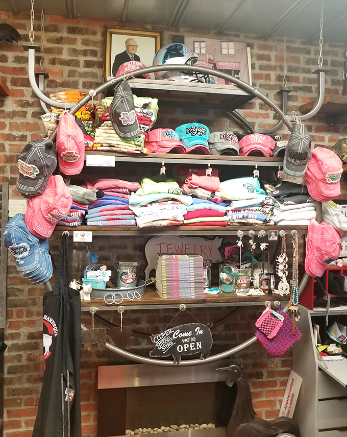 The merchandise corner proves that barbecue isn't just a meal&mdash;it's an identity worth wearing on hats, shirts, and apparently, jewelry.
