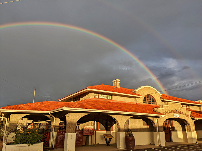 A double rainbow crowns this historic building like nature's seal of approval &ndash; even the sky celebrates Montrose's preserved treasures.