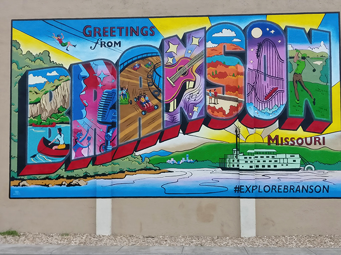 Branson's vibrant mural captures the town's spirit in technicolor glory&mdash;like if Instagram filters existed in real life.