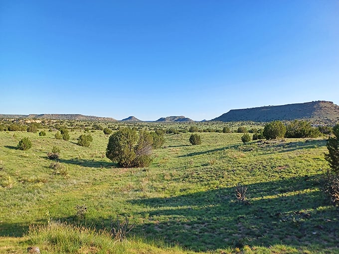 Rolling grasslands meet distant mesas in a landscape that proves Oklahoma has serious dramatic range beyond tornadoes.