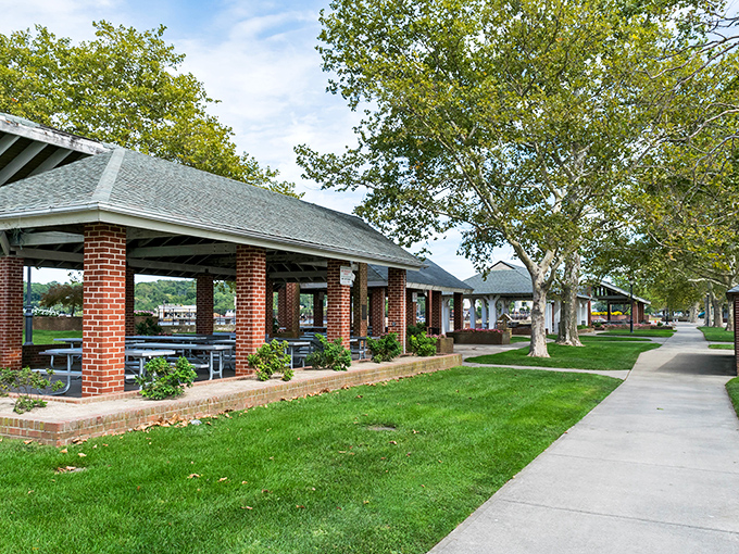 These picnic pavilions offer the perfect spot for family gatherings, where potato salad and stories flow freely under shady roofs.