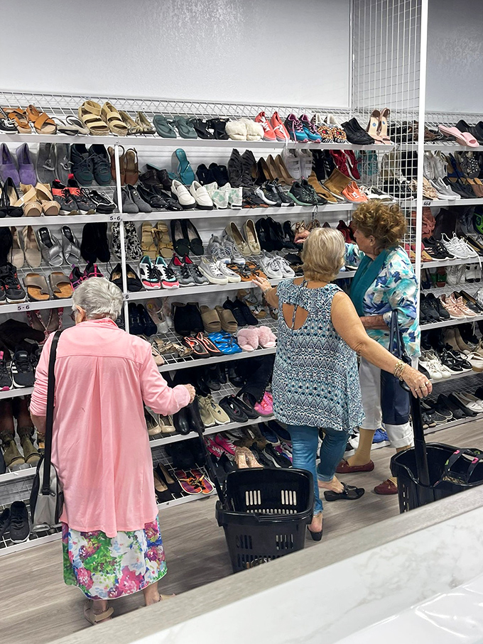 Seasoned thrift shoppers know the shoe section requires patience and persistence. These ladies are clearly professionals at the game.