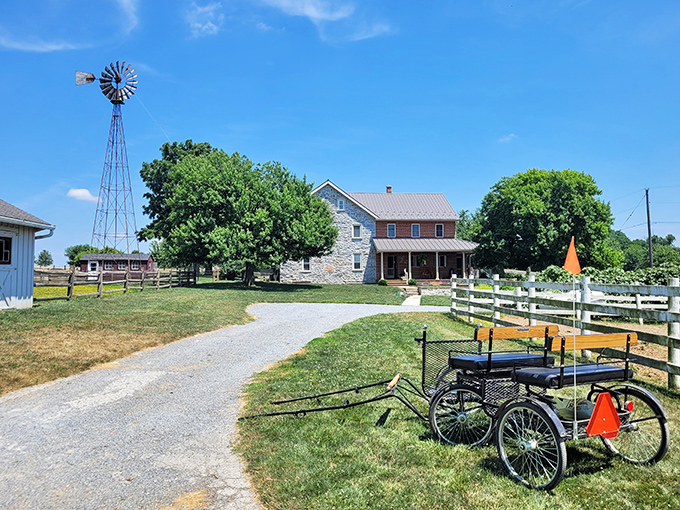 White picket fences, a classic farmhouse, and an iconic windmill &ndash; Old Windmill Farm embodies the storybook image of rural Pennsylvania.