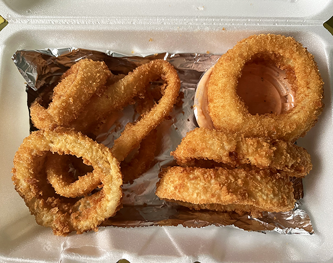 Golden halos of fried perfection. These onion rings aren't just a side dish&mdash;they're the supporting actors that deserve their own Oscar.