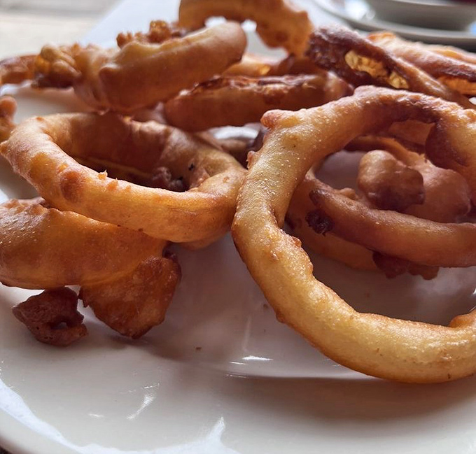 Onion rings with the structural integrity of Olympic gymnastics and the golden hue of a perfect sunset. Worth every calorie.