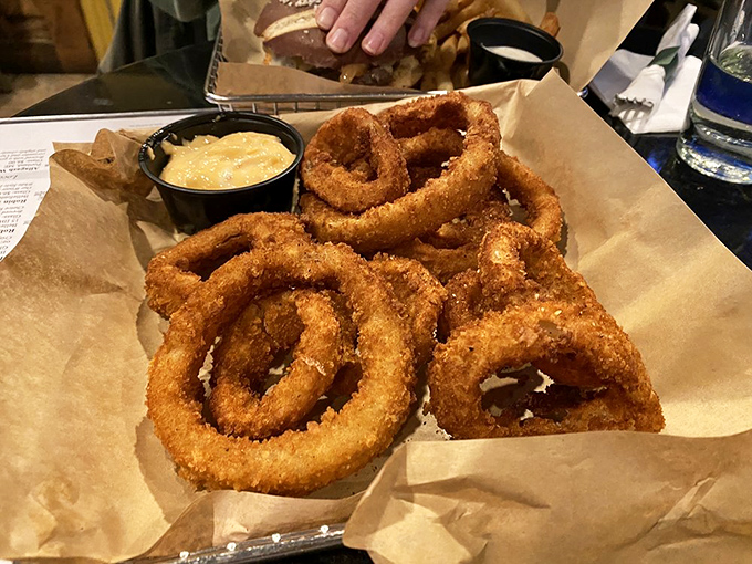 Golden rings of crispy perfection&mdash;these onion halos deserve their own spot in the brewery's coat of arms.