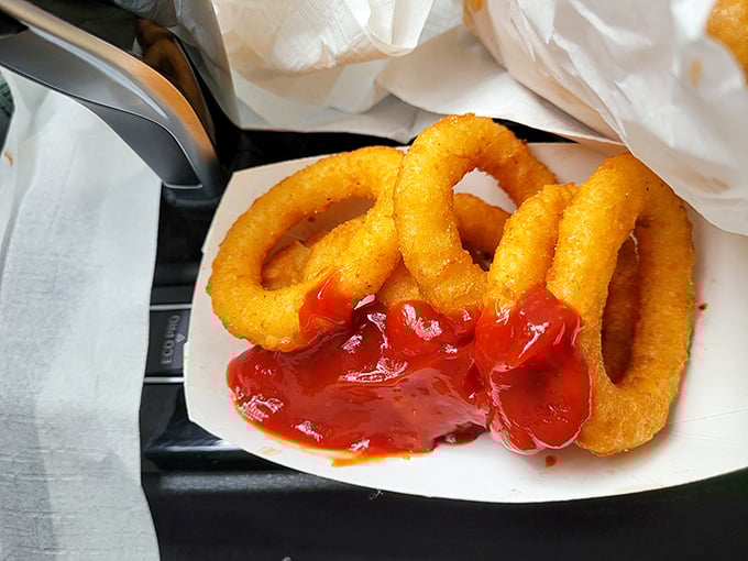 Onion rings with the structural integrity of Olympic medals and twice the satisfaction. Dip them in ketchup for the full experience.