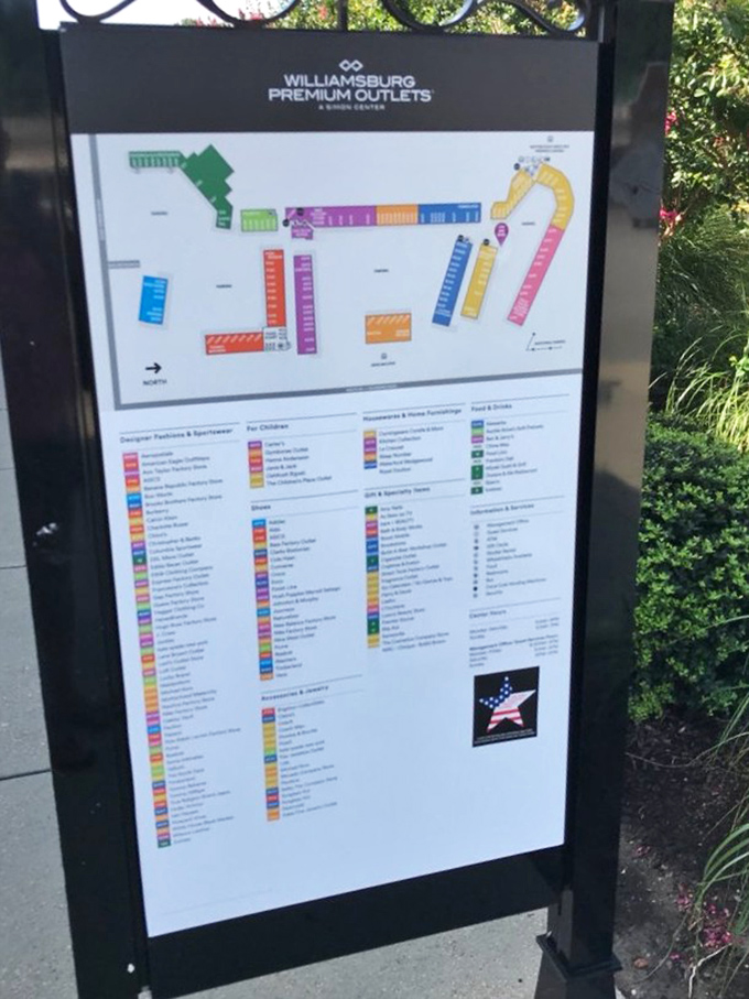 The sacred map of savings. Study it like you're planning a heist, because in the world of outlet shopping, strategy is everything.