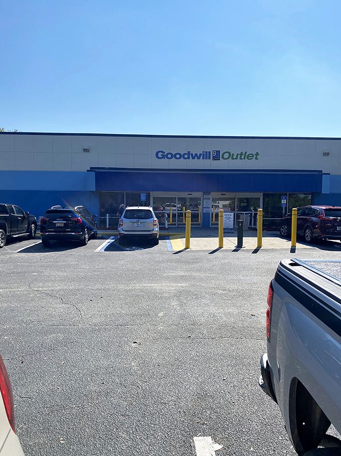 Bargain central's blue-trimmed facade welcomes deal-seekers of all stripes. Even the parking lot hints at the no-frills, all-thrills experience inside.