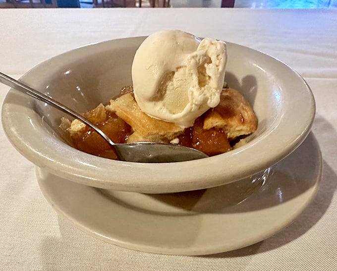 The peach cobbler topped with vanilla ice cream is what Southern grandmothers dream about when they're planning dessert menus.
