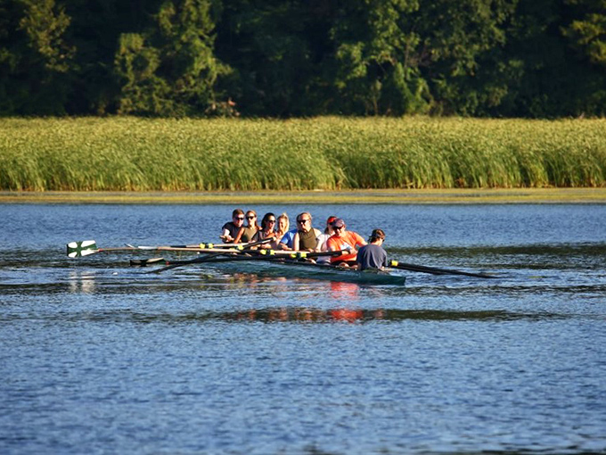 Rowing teams glide across the bay, making the rest of us feel lazy about our morning walks.
