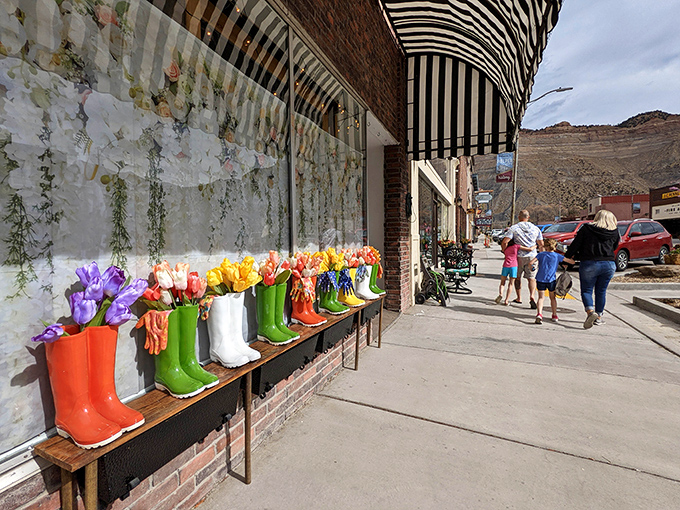 Nothing says "small-town charm" like colorful rain boots repurposed as flower planters. Martha Stewart would call it "upcycling"&mdash;locals just call it clever.