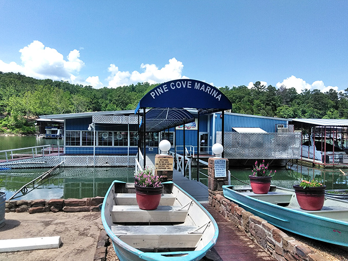 Pine Cove Marina&mdash;where boats rest between adventures and visitors plan their next encounter with Tenkiller's legendary waters.