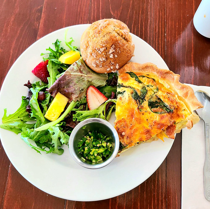 Quiche that would make a French grandmother nod in approval, paired with a salad that actually deserves to share the plate.