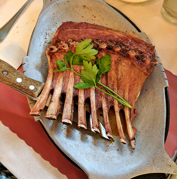 Rack of lamb presented with old-school confidence, a carnivore's dream that doesn't need fancy plating to announce its deliciousness.