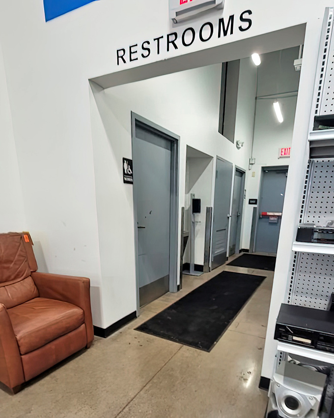 Even the restroom area features comfortable seating, because serious treasure hunting requires occasional tactical breaks.