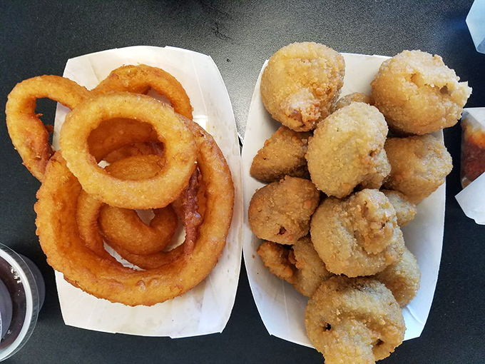 Golden onion rings and mushrooms that shatter with each bite&mdash;the perfect supporting cast for your main attraction. Diet tomorrow, indulge today.